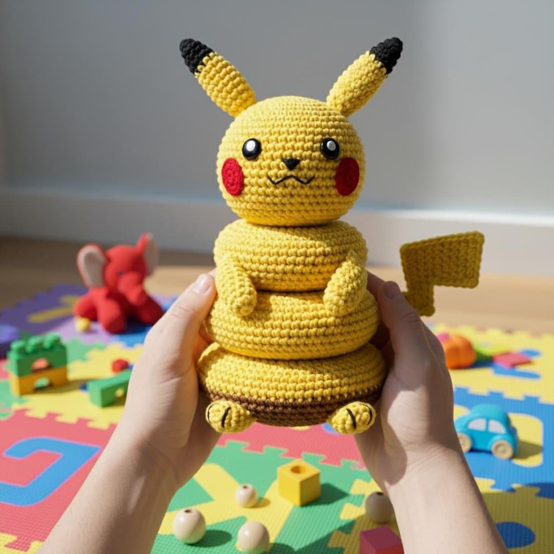 Crochet Pikachu Stacking Toy, Stacking Rings Toy, Handmade Pokémon ...