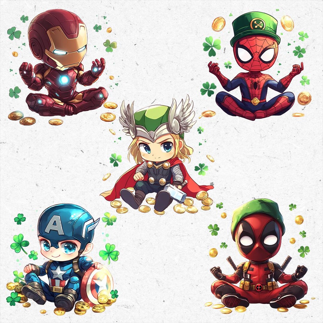 Funny St Patrick Day Chibi Movie Png Bundle Instant Download, Superhero ...