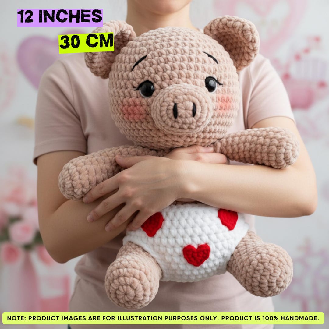 Handmade Crochet Piglet Plush, Heart Diaper, Valentines Gift - Etsy