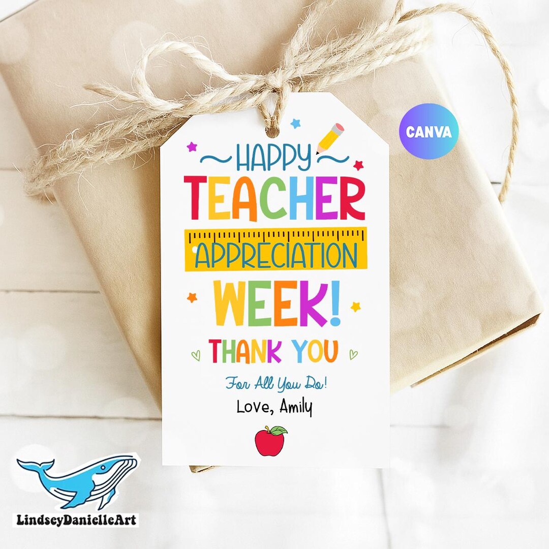 Thank You Teacher Gift Tag, Editable Canva Template Digital Download ...