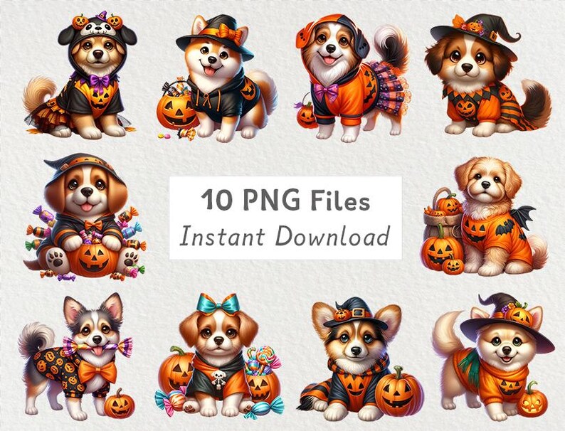 10 Halloween Dogs for Sublimation, Halloween Dogs Clipart, Watercolor ...