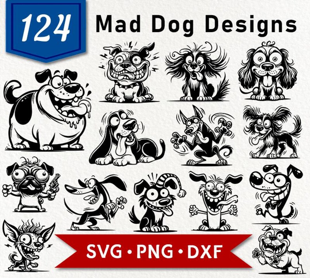 124 Cartoon Mad Dog SVG Bundle: Crazy Dog Breeds Clipart (PNG, DXF) - Etsy