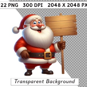 22 Santa Claus With a Wooden Sign Clipart, Cartoon Santa Png, Xmas ...
