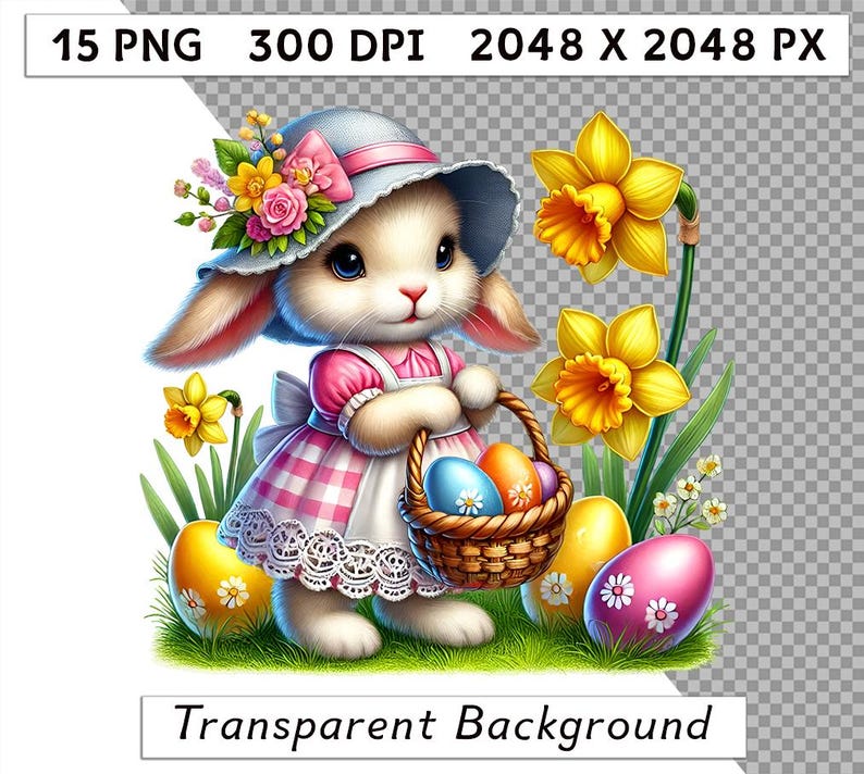 Watercolor Easter Bunny Clipart Bundle: Spring Nursery PNG (digital ...