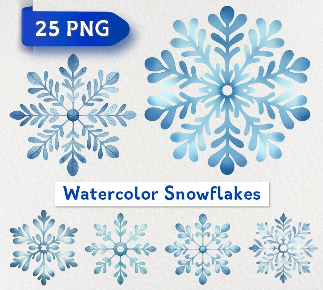 25 Watercolor Snowflakes Clipart, Snowflakes PNG, Winter Snowflake ...