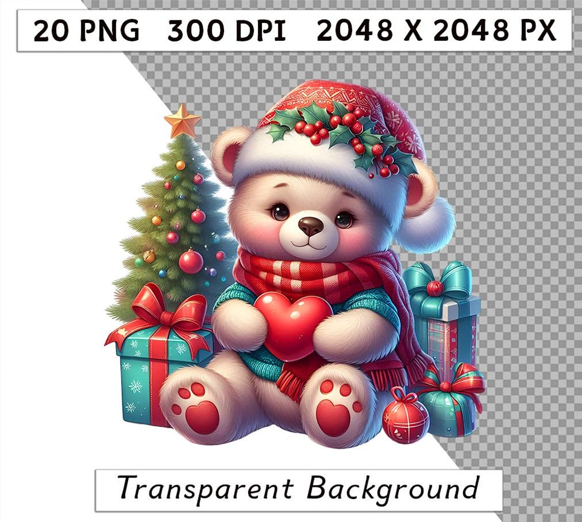 20 Christmas Teddy Bear Clipart, Festive Xmas Graphics, Holiday Teddy ...