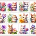 24 Bunny With Flowers, Rabbits Clipart, Floral Bunnies JPG Files ...
