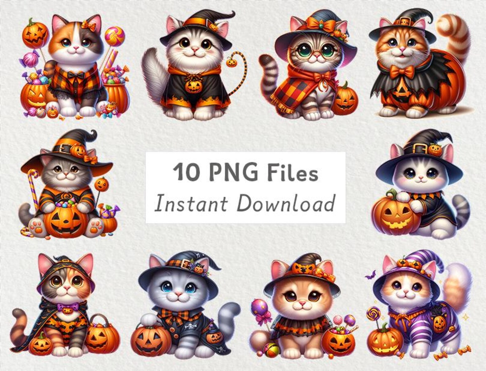 10 Halloween Cats Clipart, Halloween Kittens Bundle, Watercolor Spooky ...