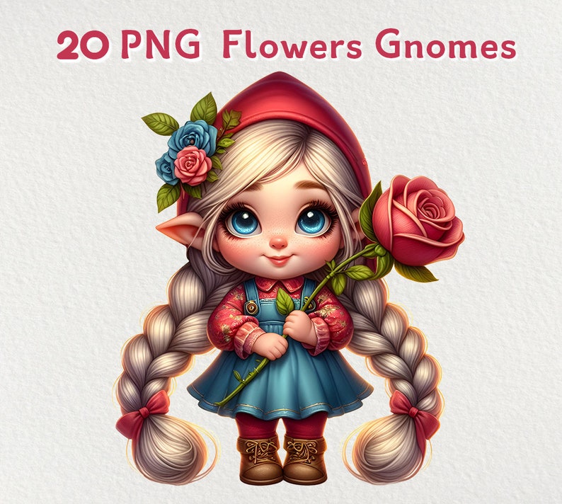 20 Flowers Gnomes, Gnome Girls PNG Files Clipart Bundle, Gnome With ...