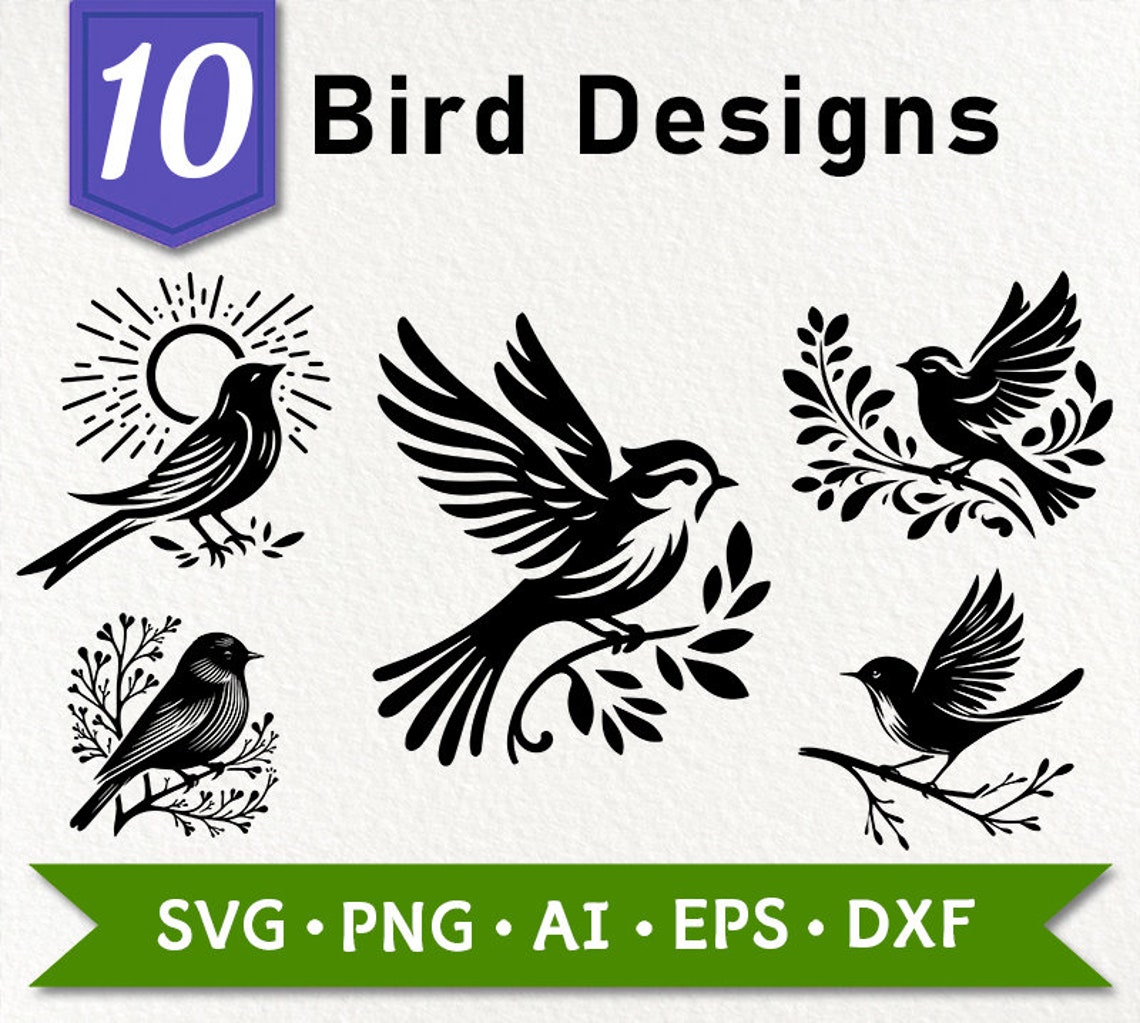 Bird SVG Bundle: Songbird Vector Graphics, Silhouette Clipart (digital ...
