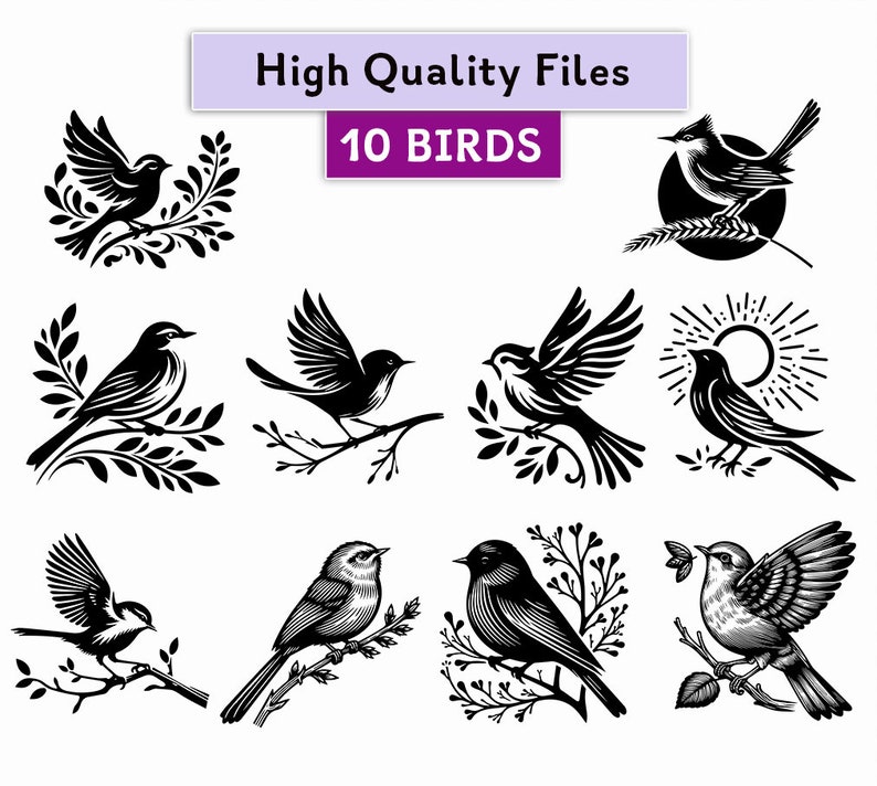 Bird SVG Bundle: Songbird Vector Graphics, Silhouette Clipart (digital ...