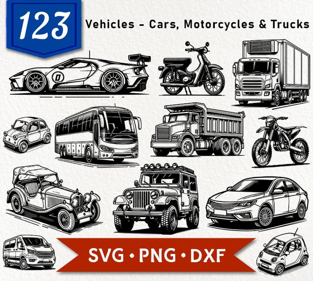 123 Vehicles Svg, Transportation Svg, Cars Svg, Motorcycles Svg, Trucks ...