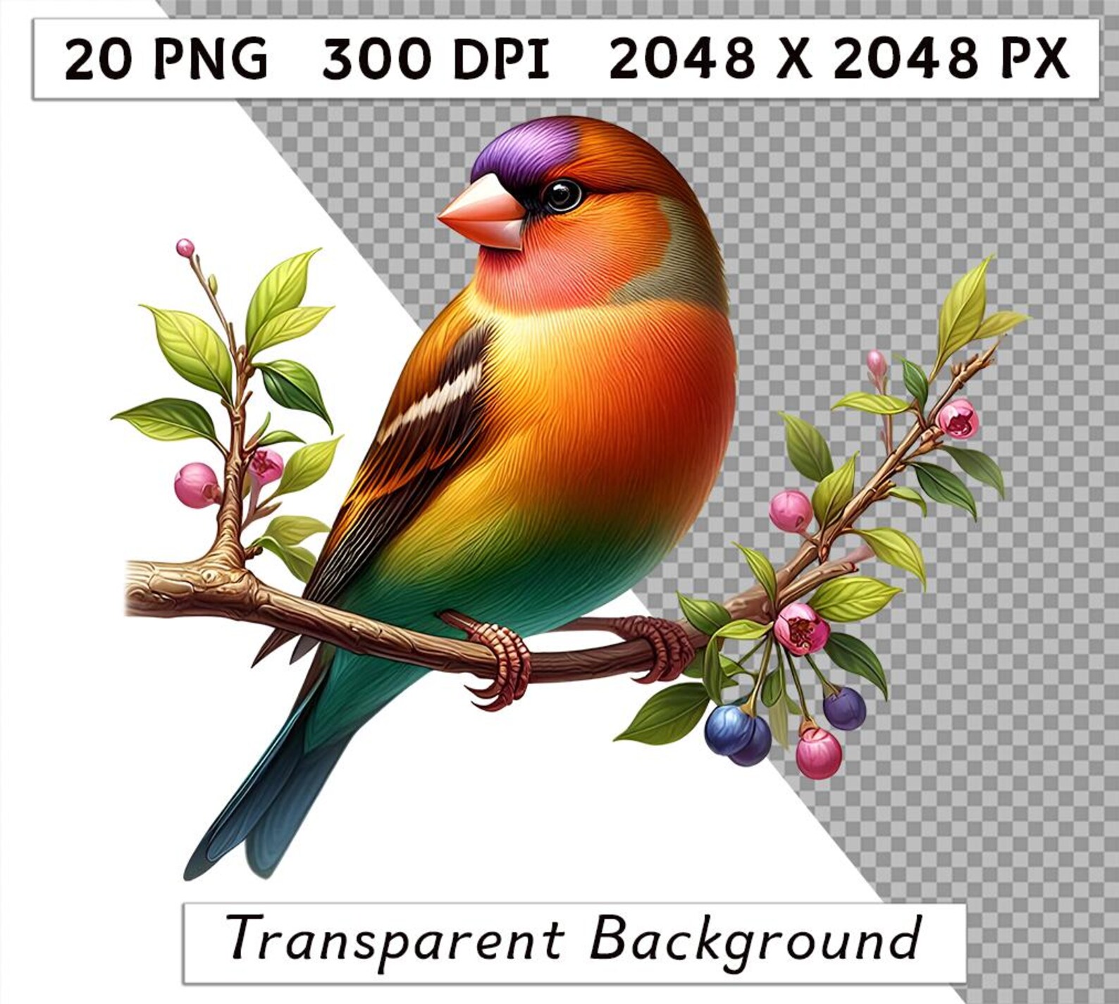 20 PNG Spring Birds, Floral Birds Clipart, Watercolor Spring Birds ...