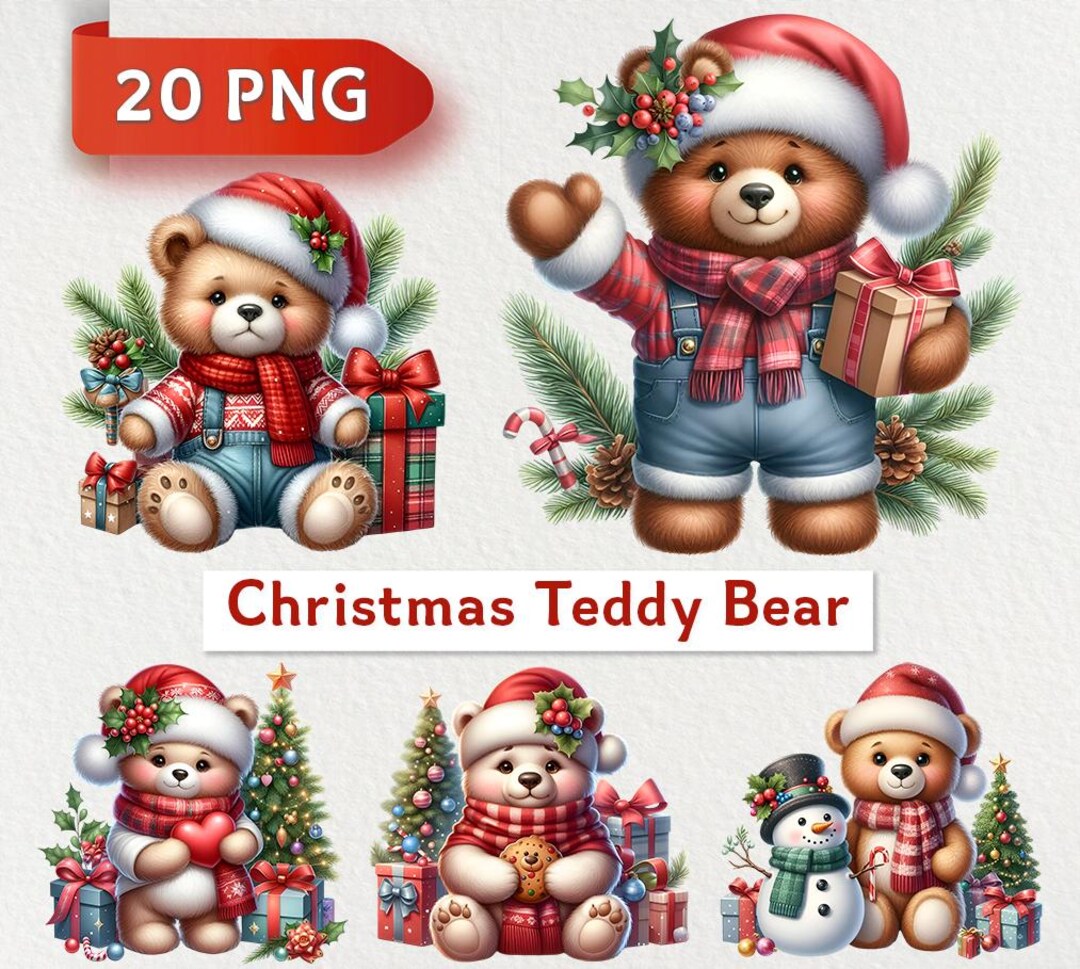 20 Christmas Teddy Bear Clipart, Festive Xmas Graphics, Holiday Teddy ...