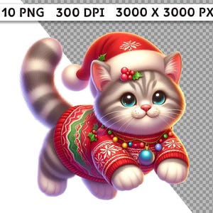 10 Christmas Cats Clipart Bundle, Cute Christmas Cat PNG, Animals PNG ...