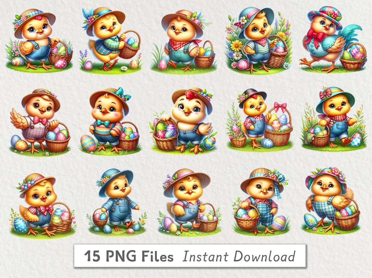 15 Watercolor Easter Chicken Clipart: Spring Nursery PNG (digital ...