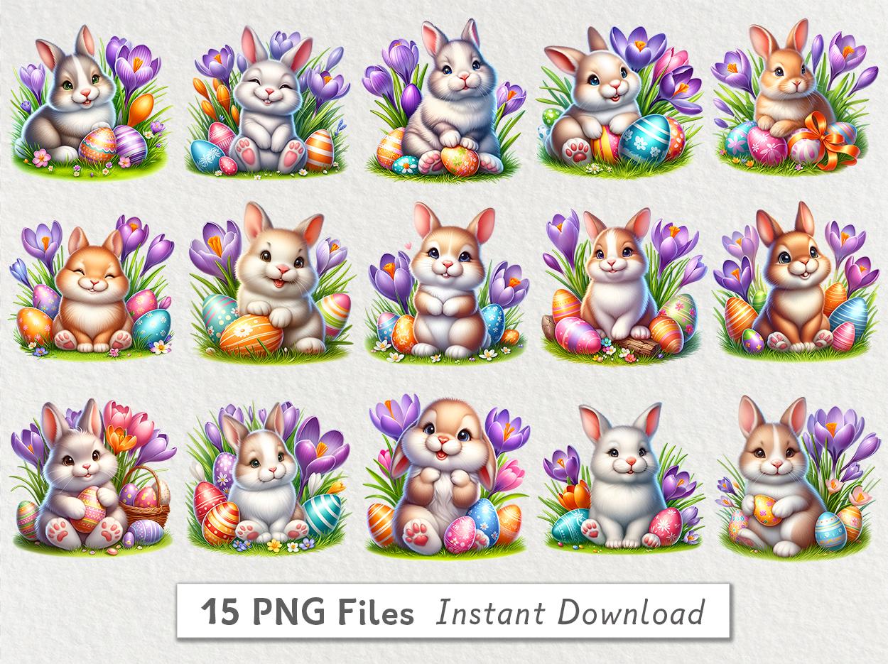 Watercolor Easter Bunny Clipart: Spring Crocus PNG Bundle (15 Files) - Etsy