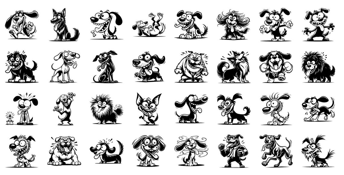124 Cartoon Mad Dog SVG Bundle: Crazy Dog Breeds Clipart (PNG, DXF) - Etsy