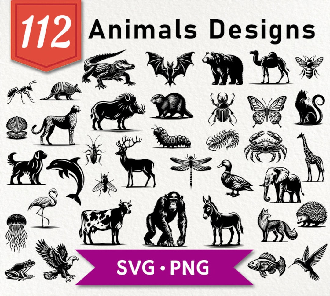 112 Animals SVG Bundle, 112 Animals PNG Bundle, Animals Vector Bundle ...