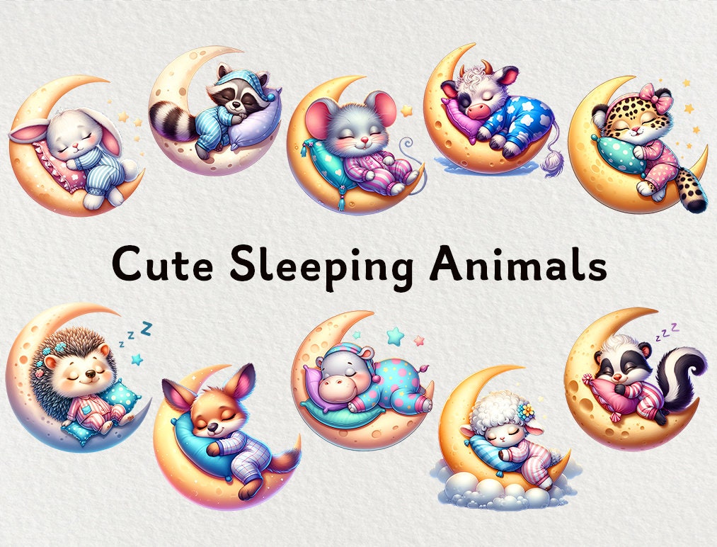 20 Cute Sleeping Animals Clipart Bundle, Sleepy Kittens, Sleeping ...