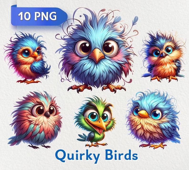 10 Crazy Quirky Birds Sublimation Clipart, Quirky Bird, Cute Bird ...