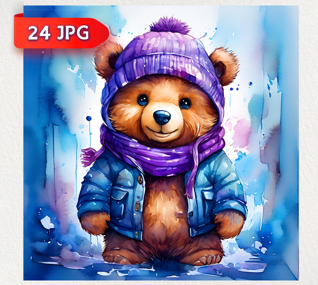 24 Watercolor Cute Bear Clipart, Watercolor Bear Bundle, Digital Paper ...