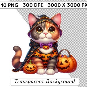 10 Halloween Cats Clipart, Halloween Kittens Bundle, Watercolor Spooky ...