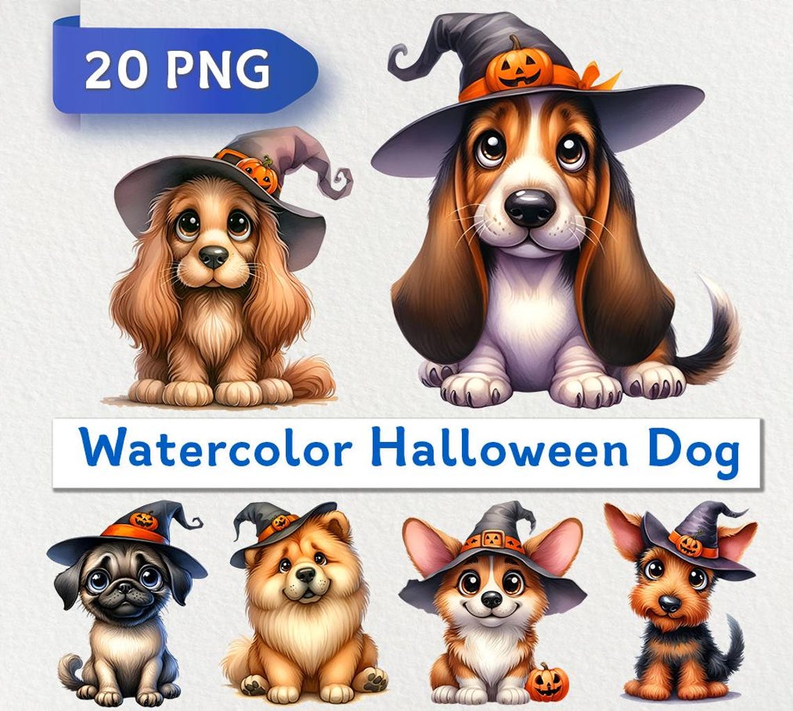 20 Watercolor Puppy Halloween Clipart, Halloween Dog Clipart, Dog ...