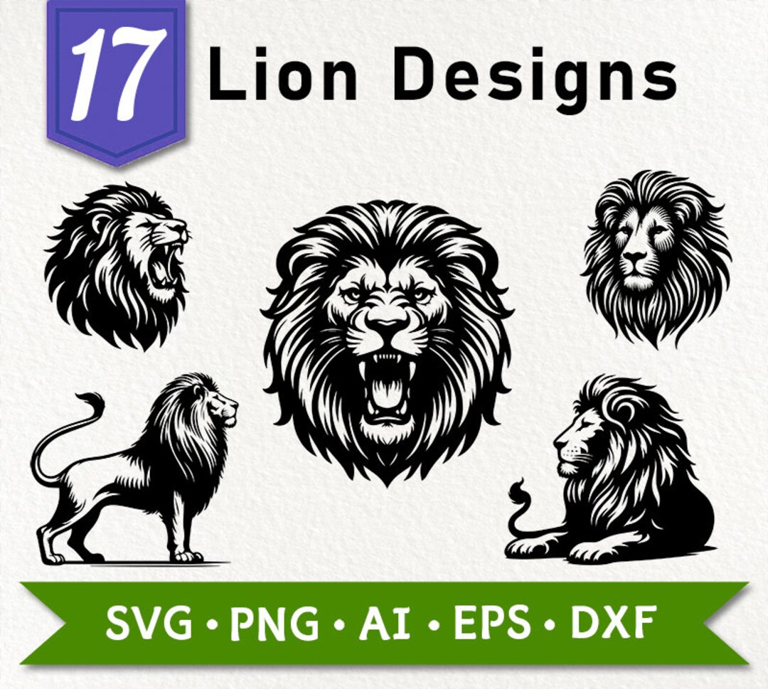 17 Lions SVG Bundle, Lion Svg, Lion DXF, Lion Silhouette, Lion PNG ...