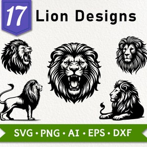 17 Lions SVG Bundle, Lion Svg, Lion DXF, Lion Silhouette, Lion PNG ...