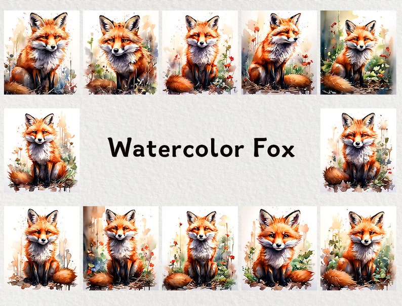24 Watercolor Fox Clipart, Watercolor Fox Bundle, Digital Paper ...