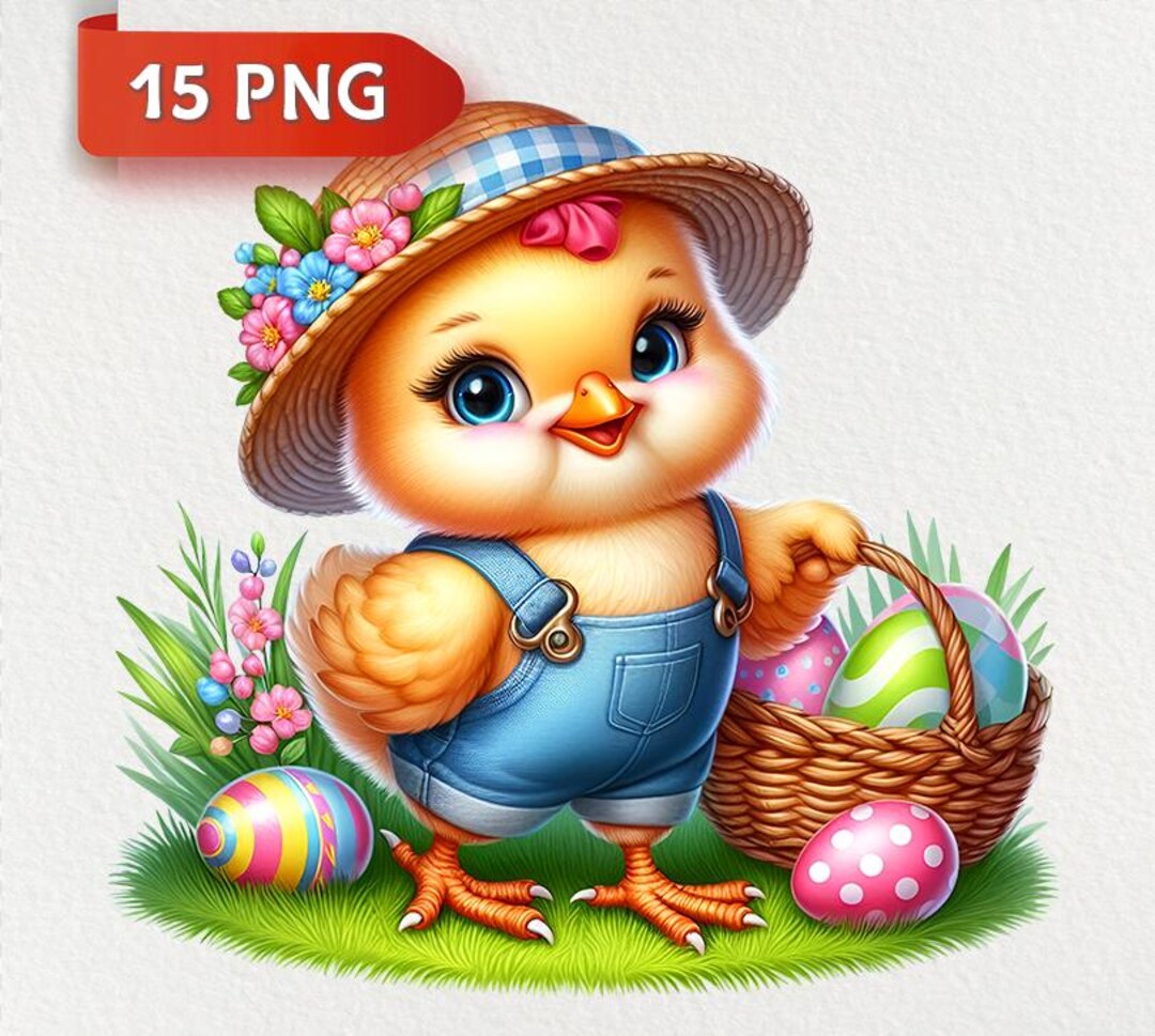 15 Watercolor Easter Chicken Clipart: Spring Nursery PNG (digital ...