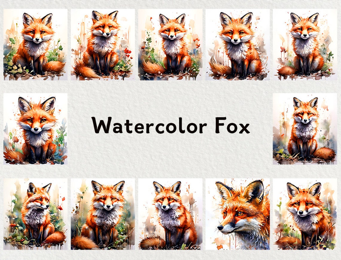 24 Watercolor Fox Clipart, Watercolor Fox Bundle, Digital Paper ...