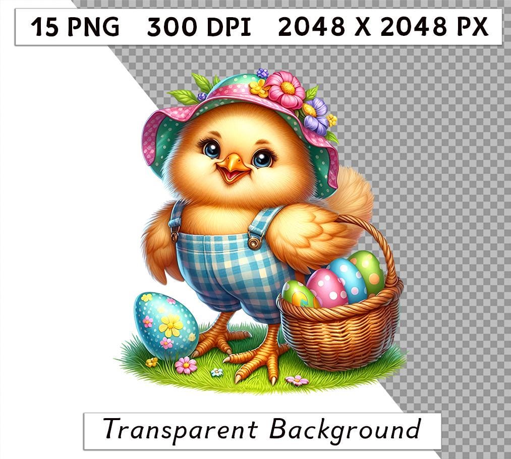 15 Watercolor Easter Chicken Clipart: Spring Nursery PNG (digital ...
