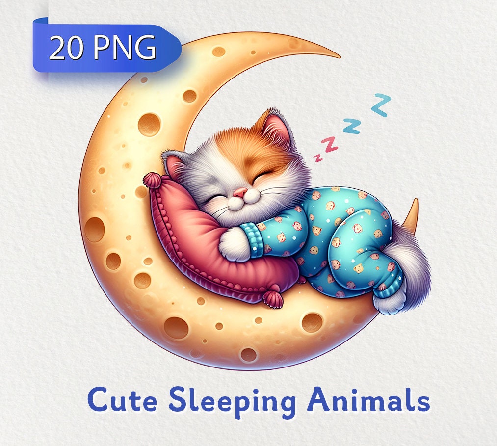 20 Cute Sleeping Animals Clipart Bundle, 20 PNG Files, Sleeping Animals ...