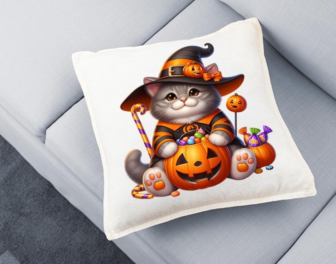 10 Halloween Cats Clipart, Halloween Kittens Bundle, Watercolor Spooky ...
