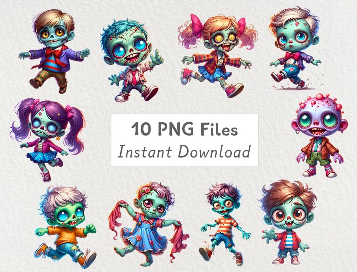 10 Halloween Zombie Clipart, Card Making, Digital Crafting, Halloween ...