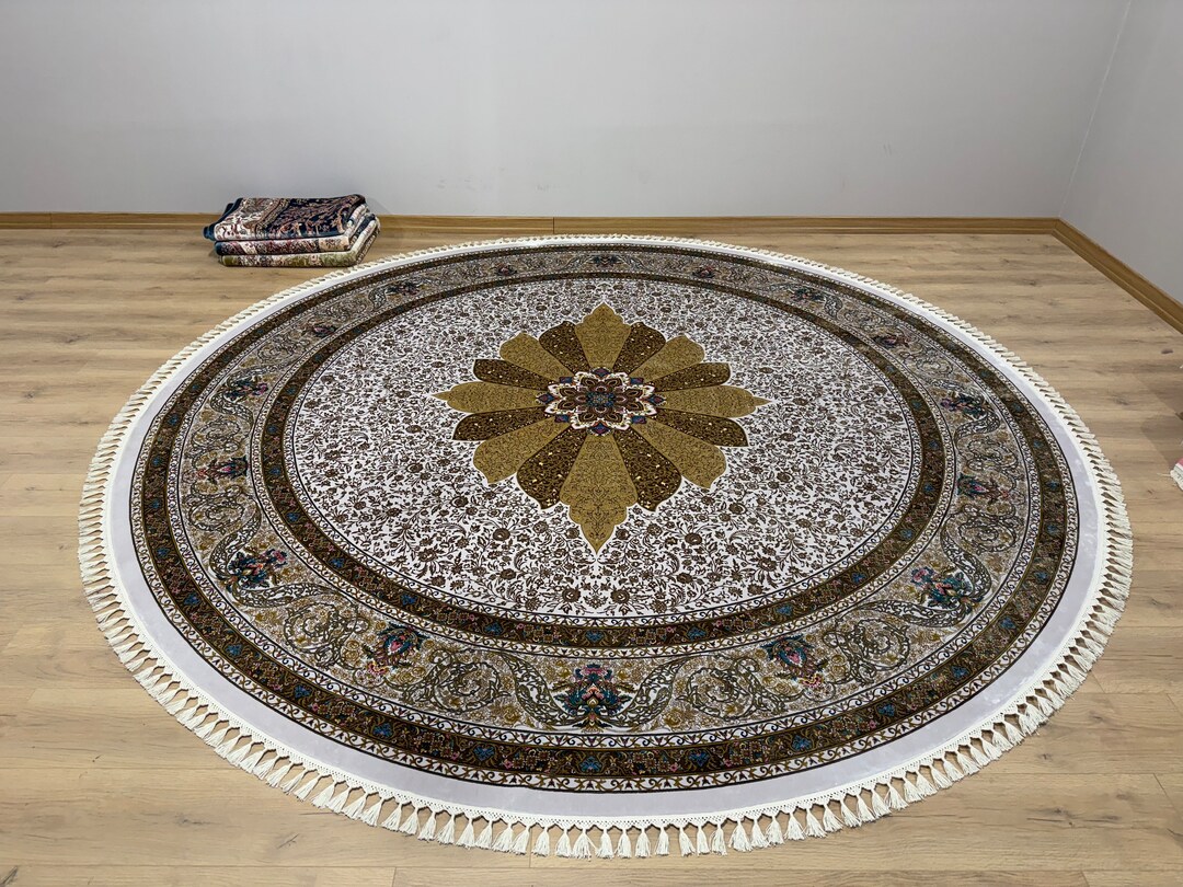 10x10 Round Rug, Living Room Circle Rug, %100 Bamboo Silk, Persian ...