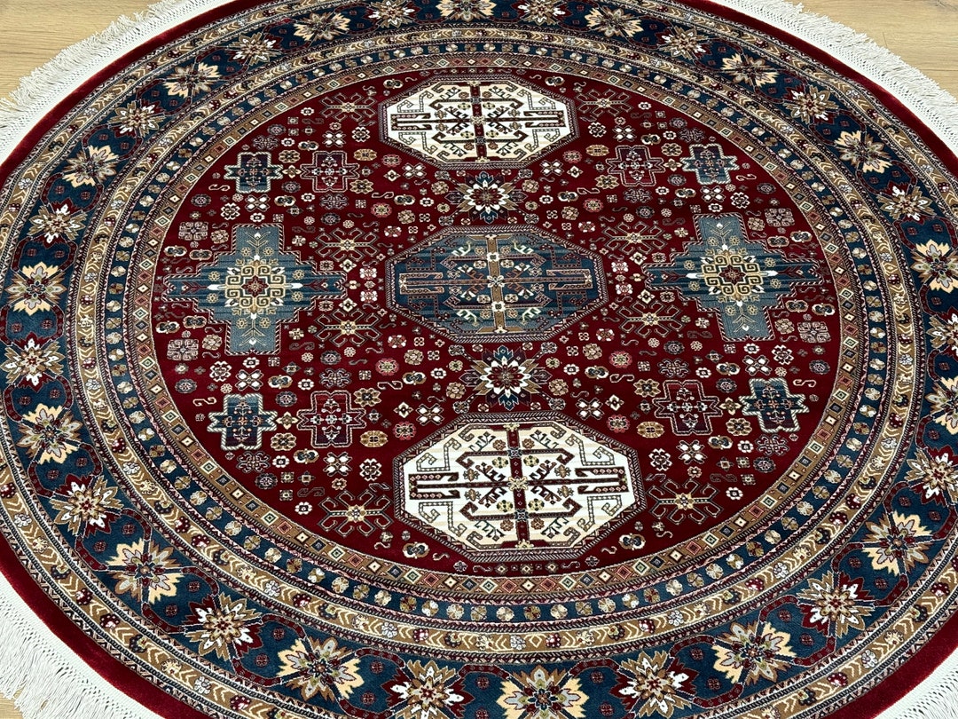 5x5 Red Round Rug, Bamboo Silk Rug, Persian Round Rug, 5x5 Silk Rug ...