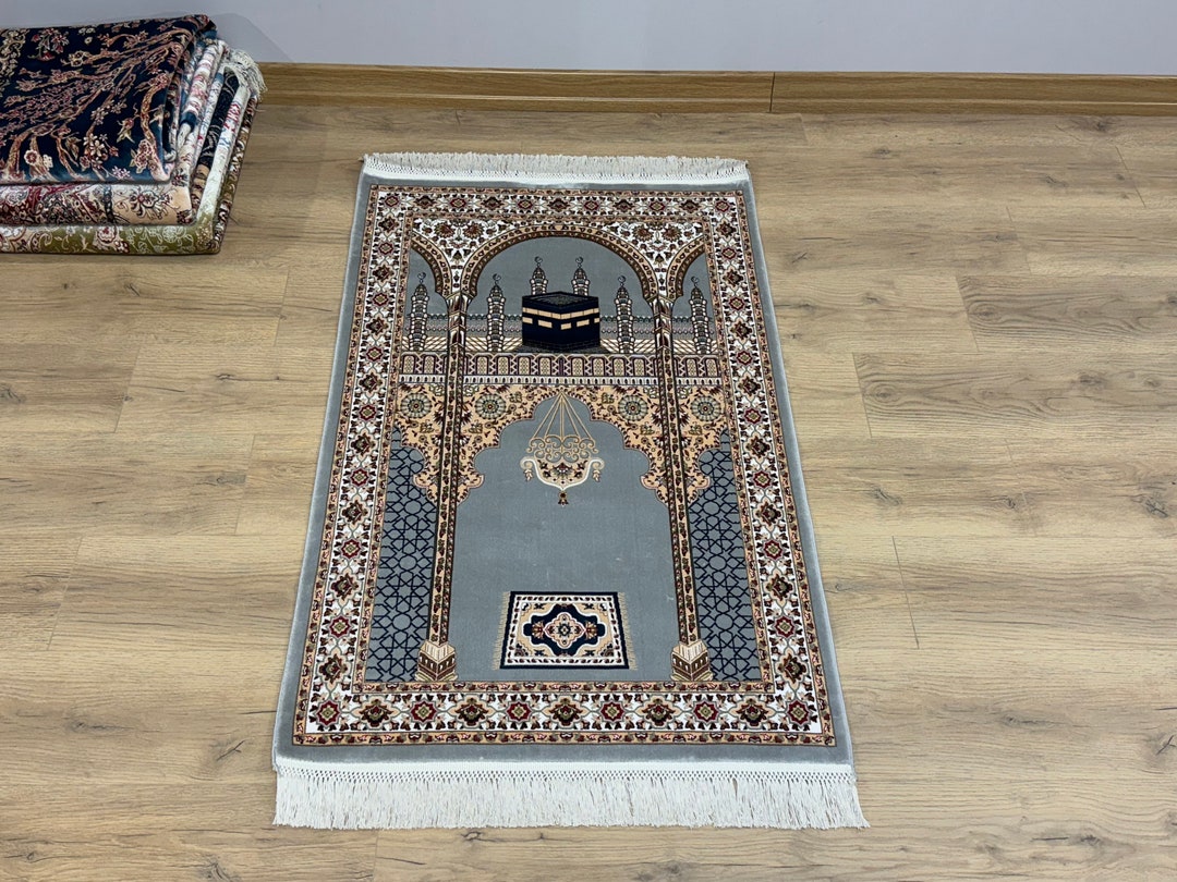 3x4 Gray Prayer Mat, Turkish Prayer Mat, Prayer Silk Carpet, Luxurıous ...