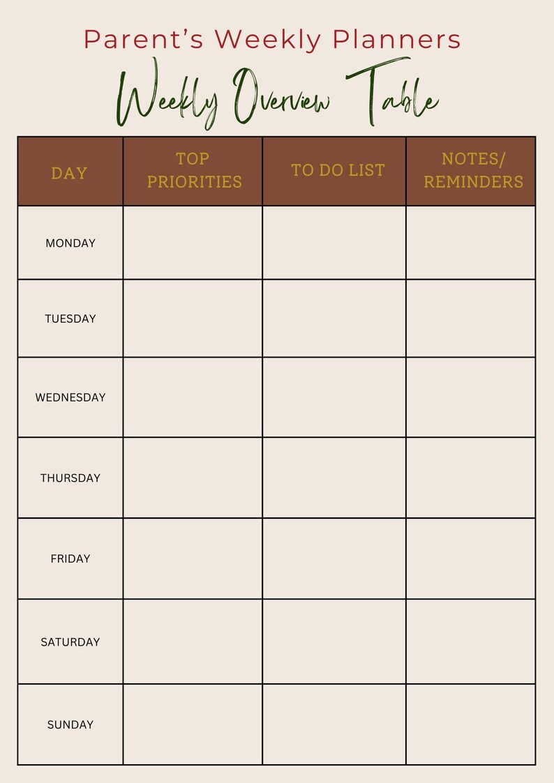 Parents Planner Printable V.1, Family Organizer PDF, Daily & Weekly ...