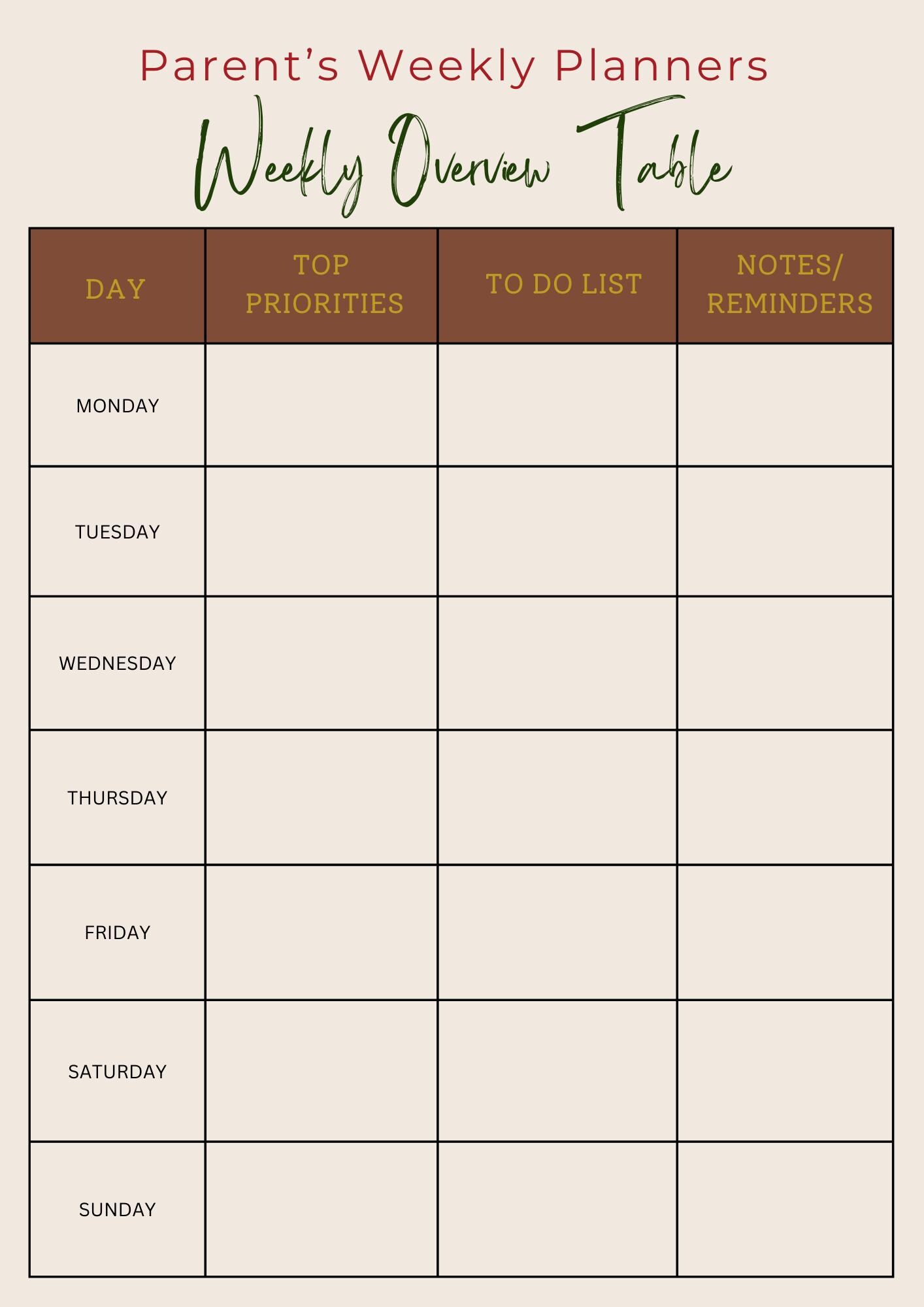 Parents Planner Printable V.1, Family Organizer PDF, Daily & Weekly ...