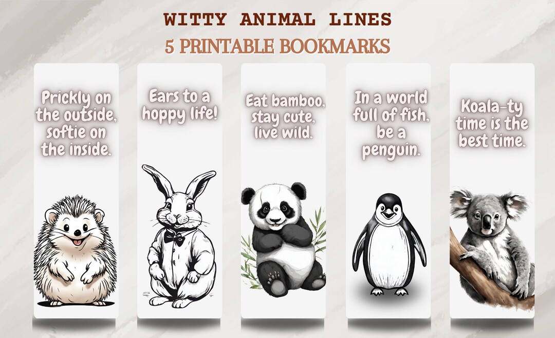 Witty Animals Printable Bookmarks, Set of 5, Funny Quotes, Instant ...