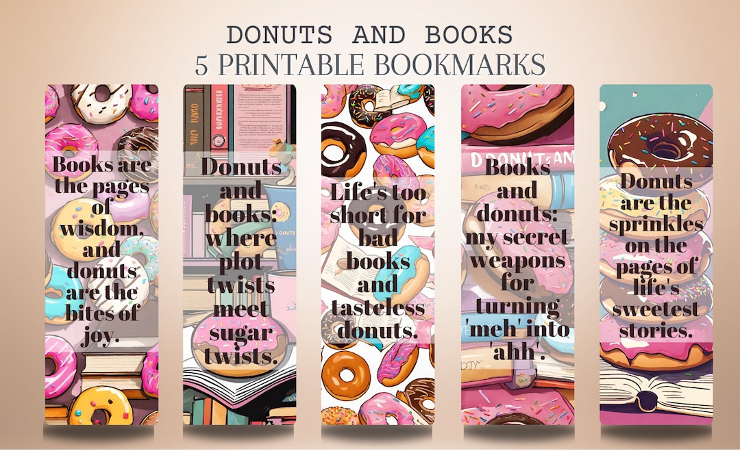 Donuts & Books Printable Bookmarks, Instant Download, PNG File, Set of ...
