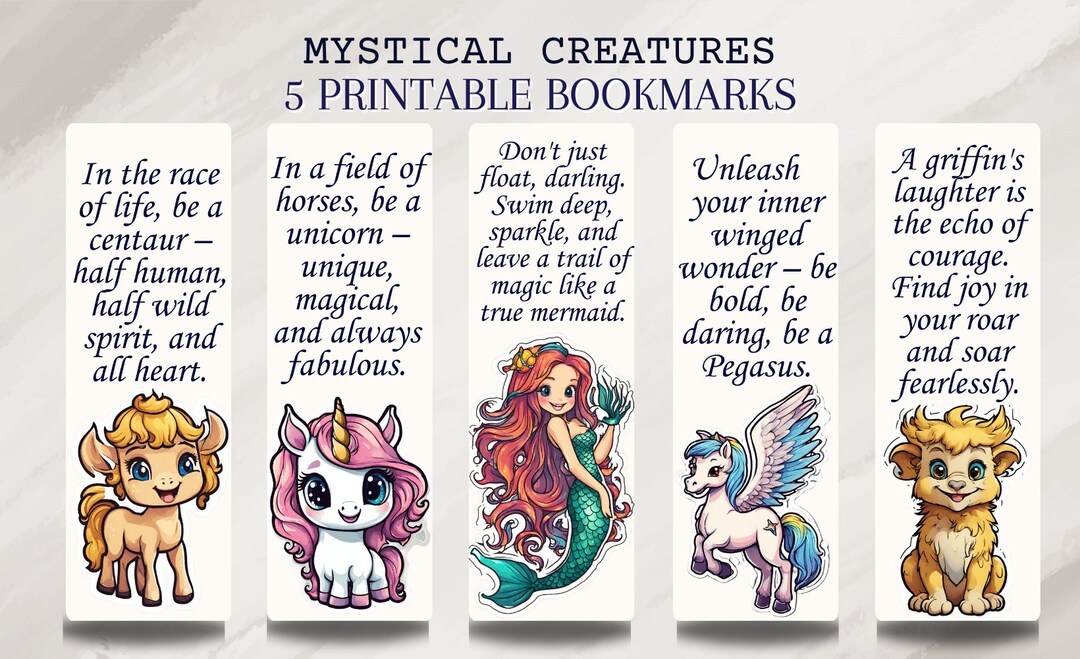 Mystical Creatures Printable Bookmarks, Instant Download, PNG File ...