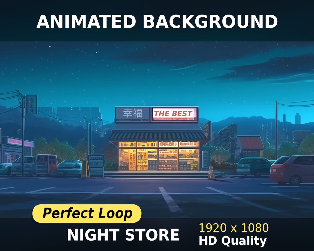 Animated Virtual Background, Starry Store City Looped Vtuber Background ...