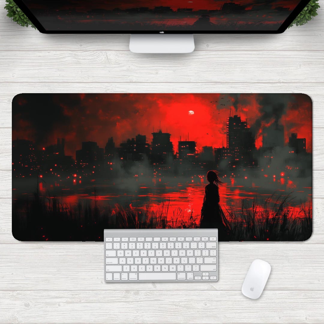 Anime Red Moon Desk Mat / Anime Girl Mouse Pad / XXL Gaming Mouse Pad ...