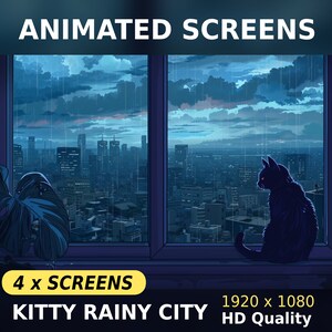 Rainy City Animated Screens, Twitch Overlay, Screens, Overlay, Starting ...