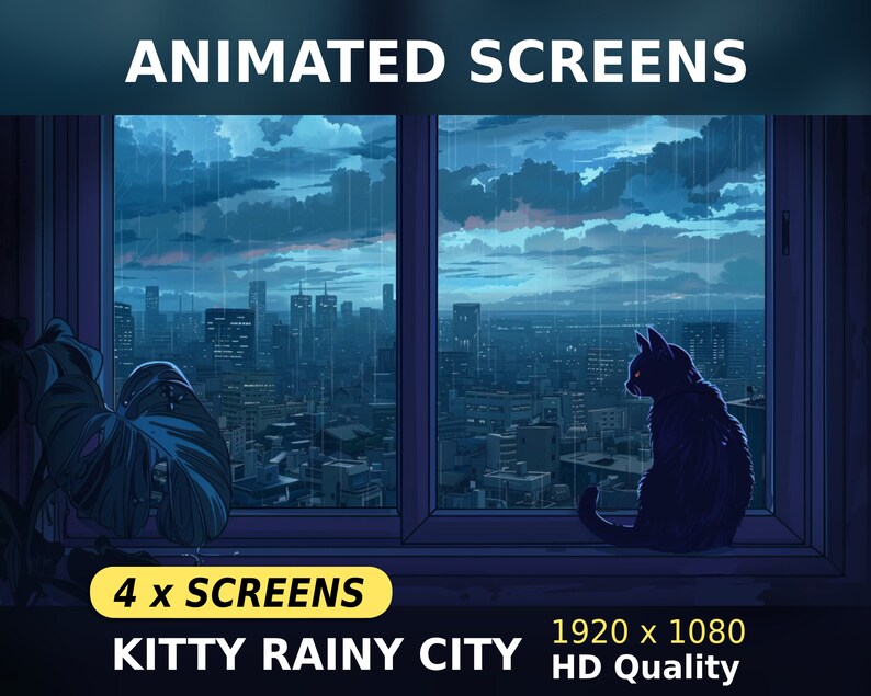 Rainy City Animated Screens, Twitch Overlay, Screens, Overlay, Starting ...