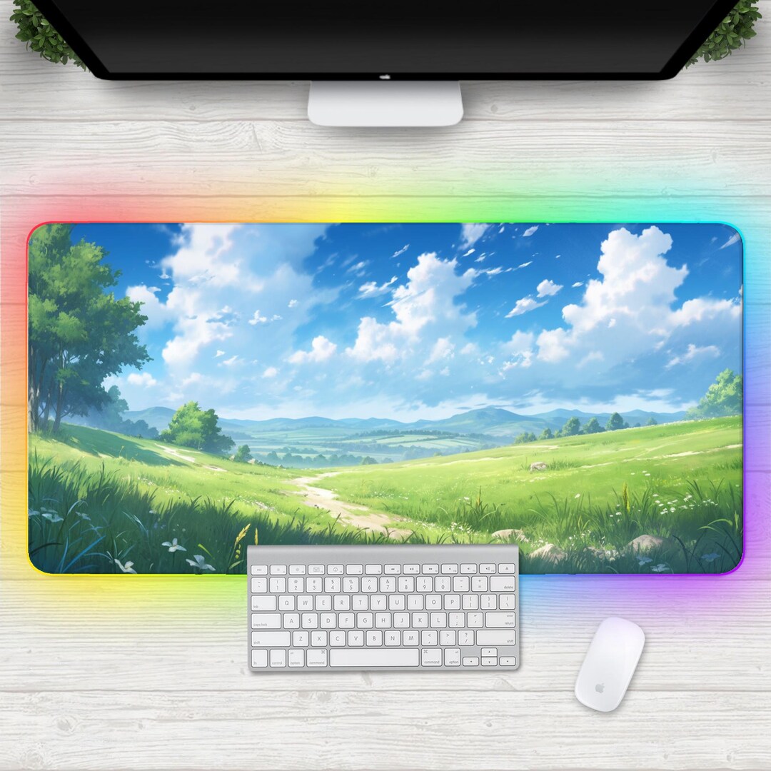 LED Anime Desk Mat / XXL Gaming Mouse Pad Field Landscape Grass Mouse ...